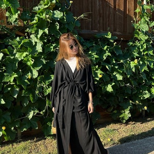 Black Oversized Kimono, Hand Black Kimono Robe, Long Unisex Robe, Black ...