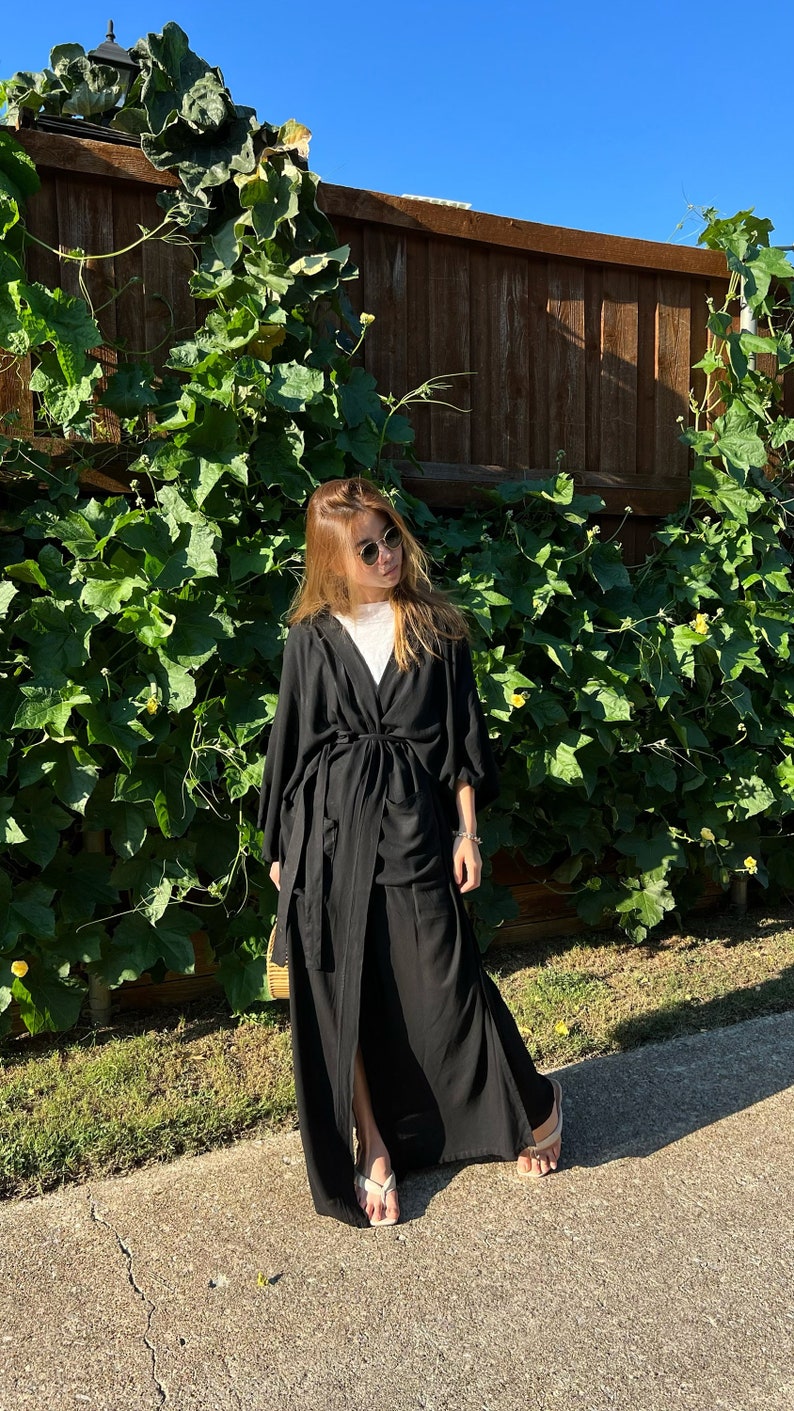 Black Oversized Kimono Hand Black Kimono Robe Long Unisex - Etsy