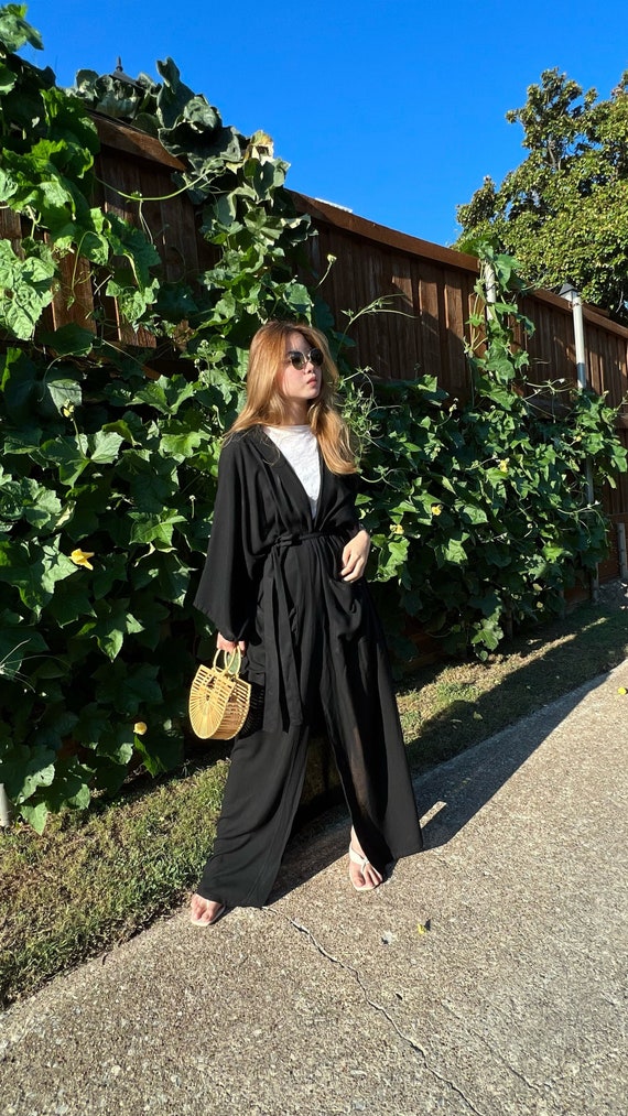 Black Oversized Kimono Hand Black Kimono Robe Long Unisex - Etsy