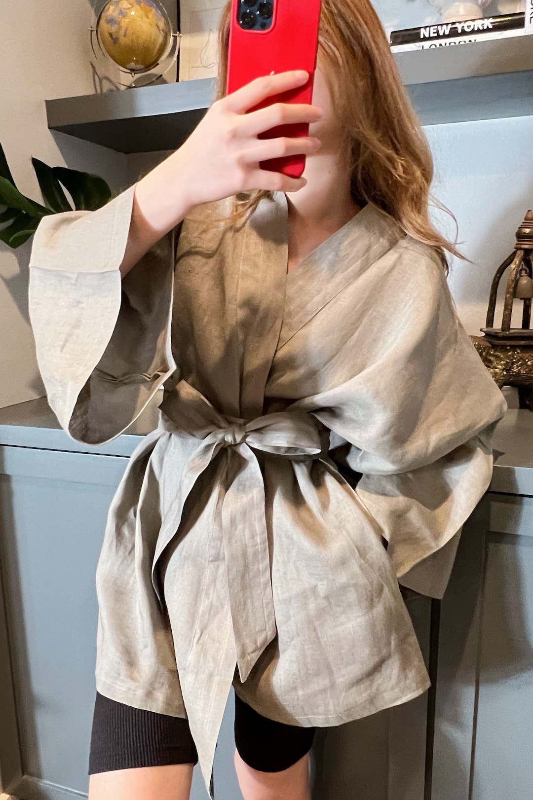 Beige Linen Kimono Jacket, Linen Kimono Wrap Robe , Japanese Linen ...