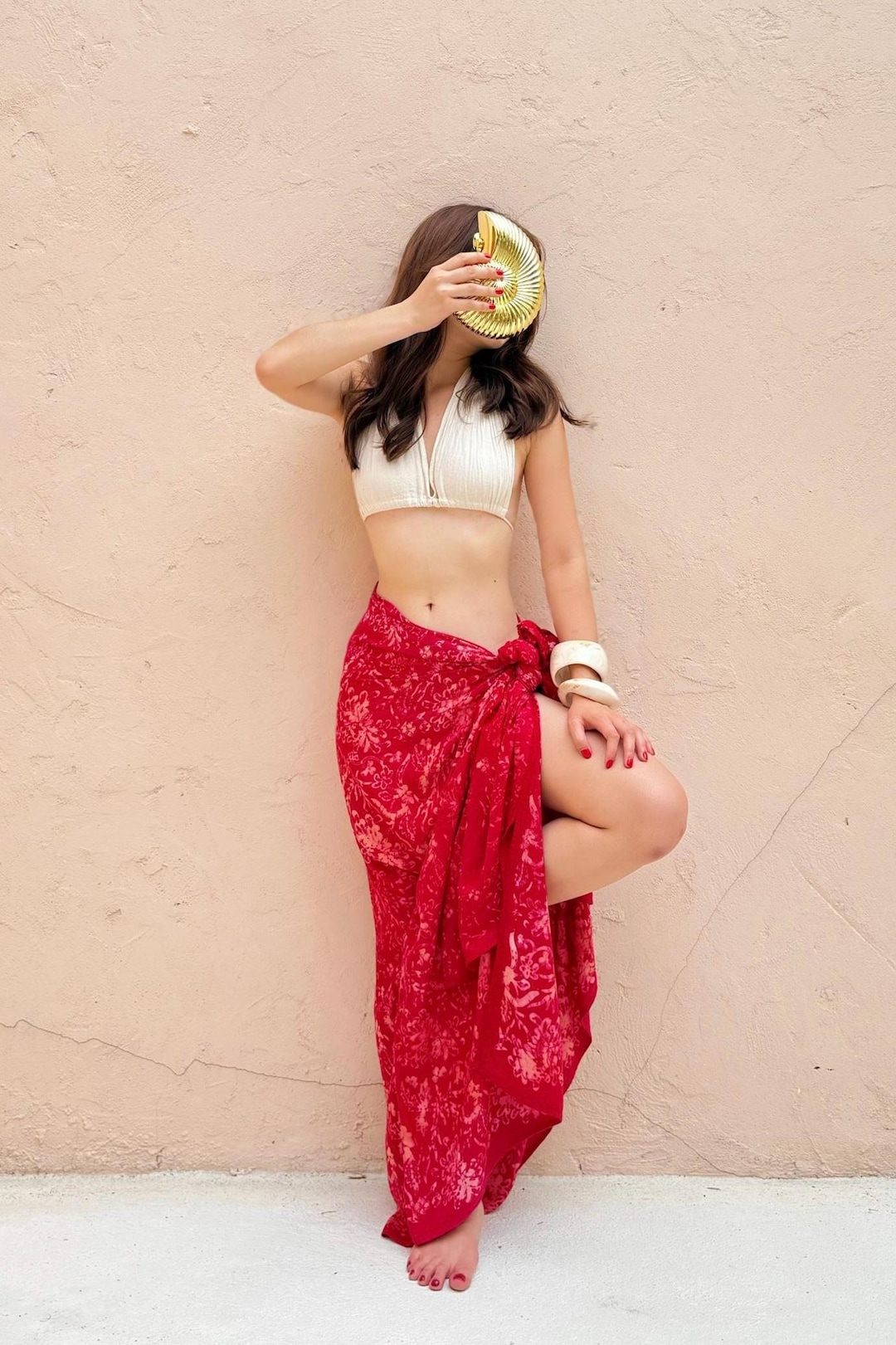 Ruby Red Batik Sarong – Cotton Beach Cover-up Wrap, Handmade Boho Pareo Skirt, Summer Resortwear ...