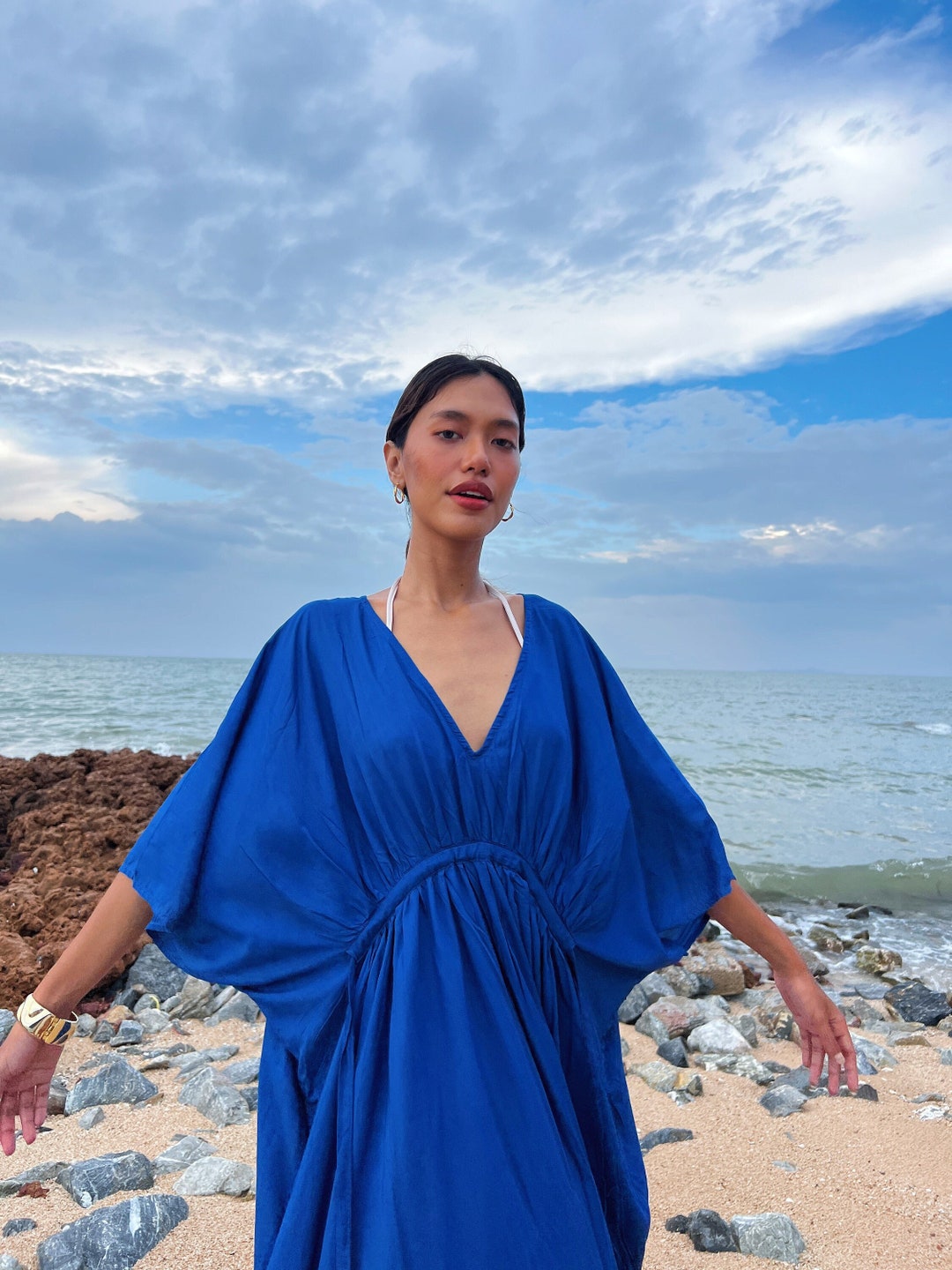 Blue Kaftan Dress, Boho Oversized Kaftan Royal Blue Kaftan Vacation ...