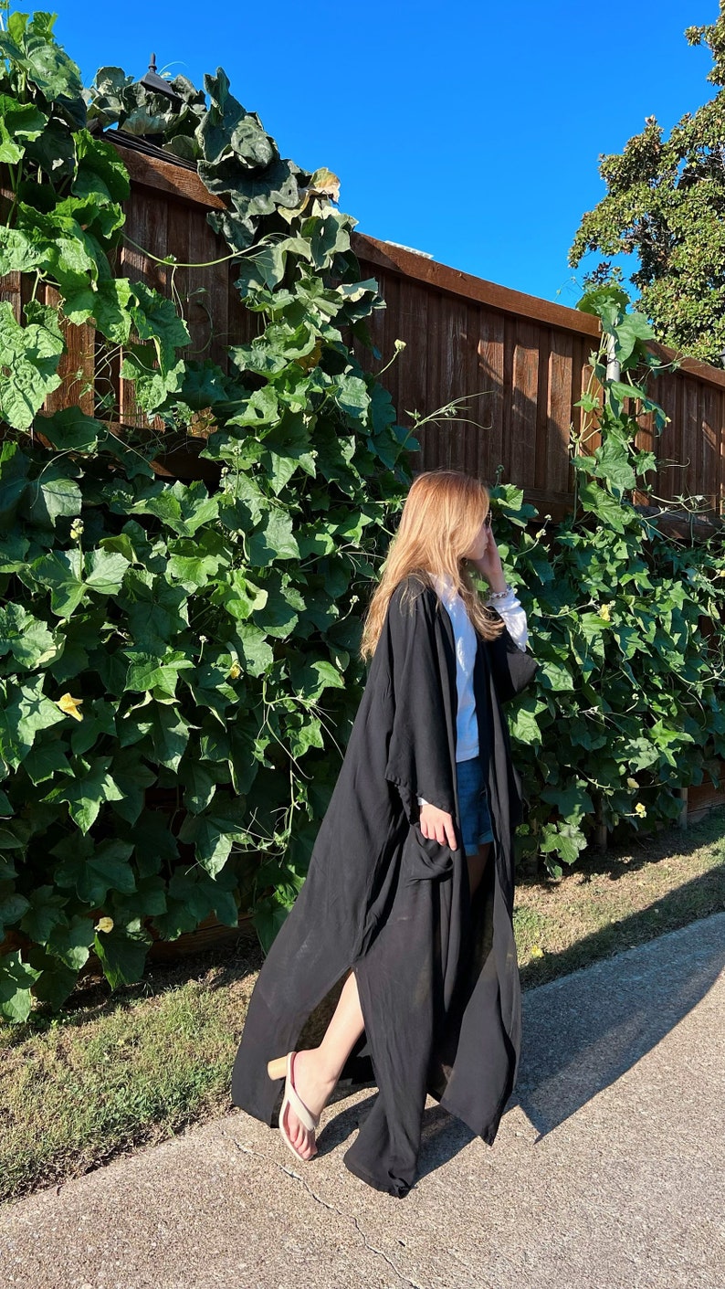 Black Oversized Kimono Hand Black Kimono Robe Long Unisex - Etsy