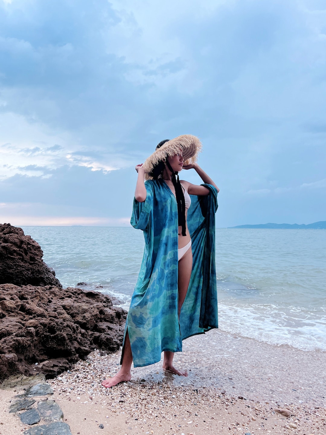 Hand-dyed Blue Kimono Robe Blue Boho Kimono Robe Long Kimono - Etsy