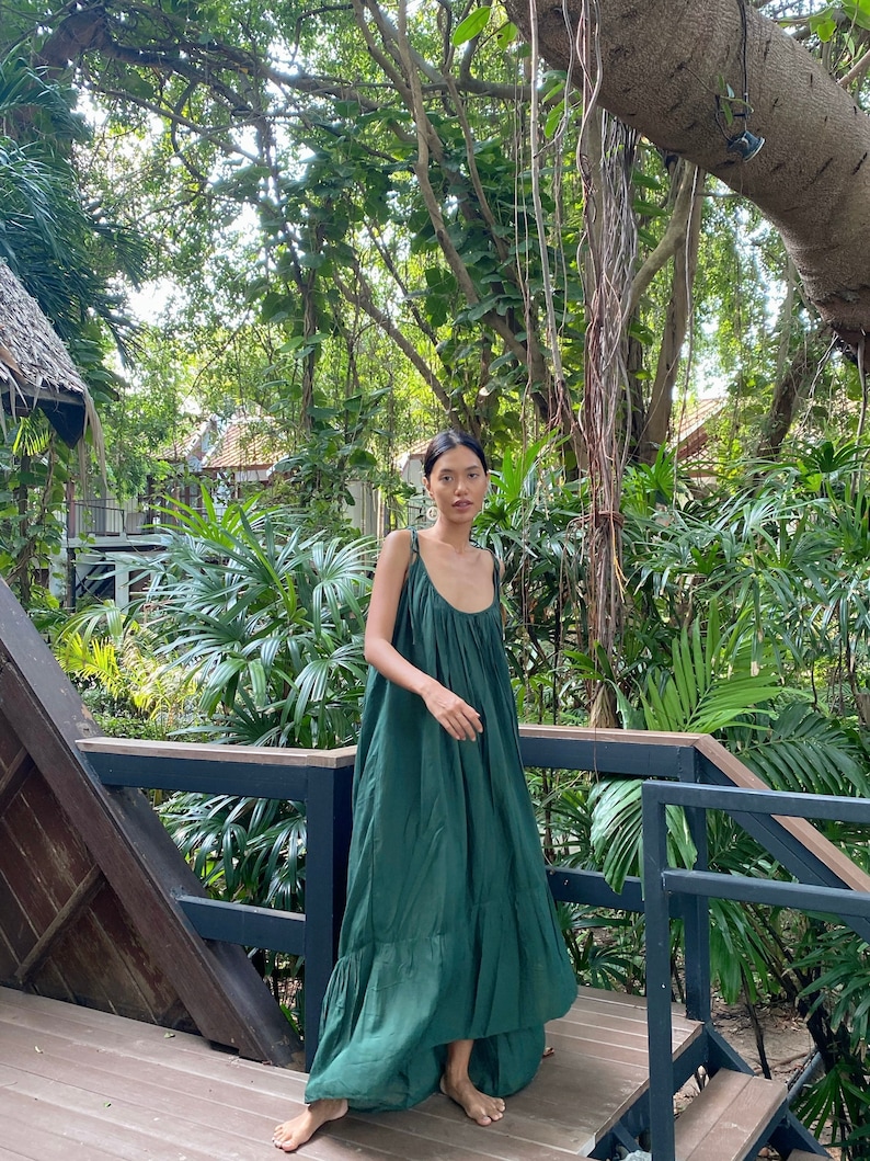 Green Maxi Dress, Maxi Dress, Backless Maxi Dress, Oversize Dress, Tie ...