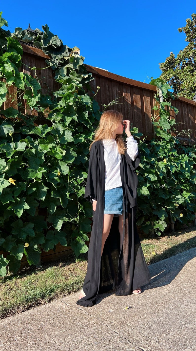 Black Oversized Kimono Hand Black Kimono Robe Long Unisex - Etsy