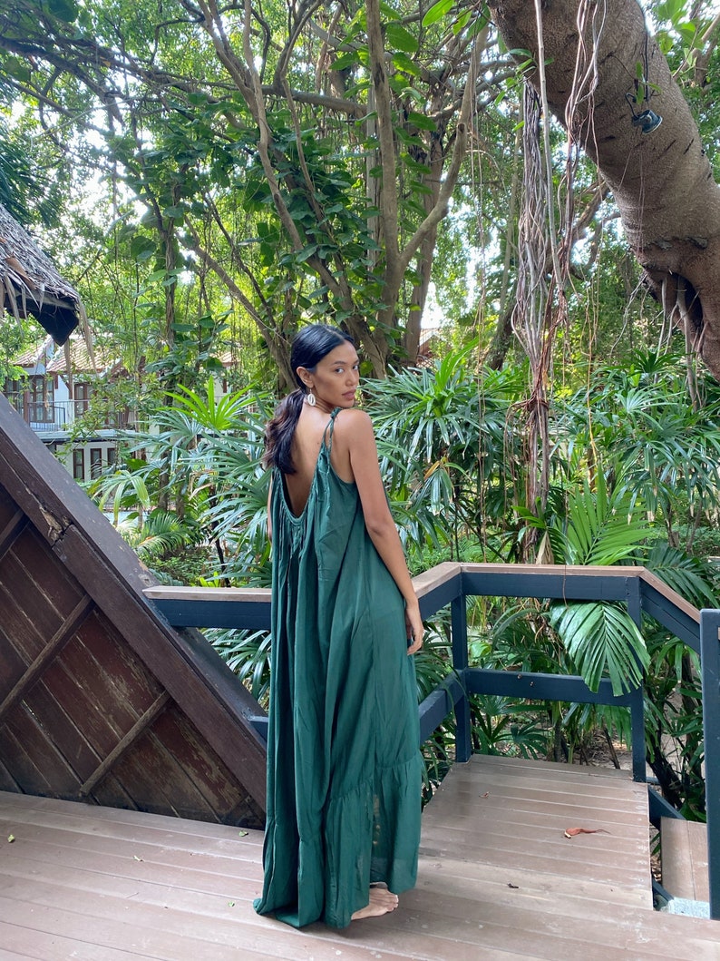 Green Maxi Dress, Maxi Dress, Backless Maxi Dress, Oversize Dress, Tie ...