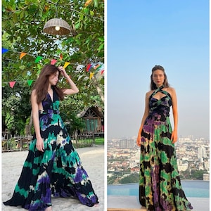 Infinity Maxi Dress, Tie Dye Bohemian Maxi Dress Halter Maxi Dress Open ...