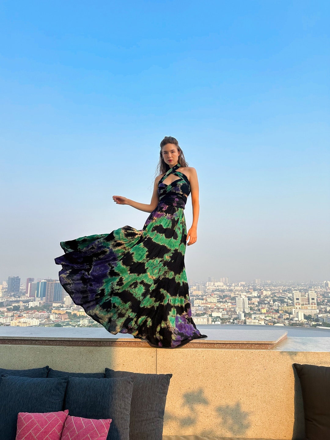 Infinity Maxi Dress, Tie Dye Bohemian Maxi Dress Halter Maxi Dress Open ...