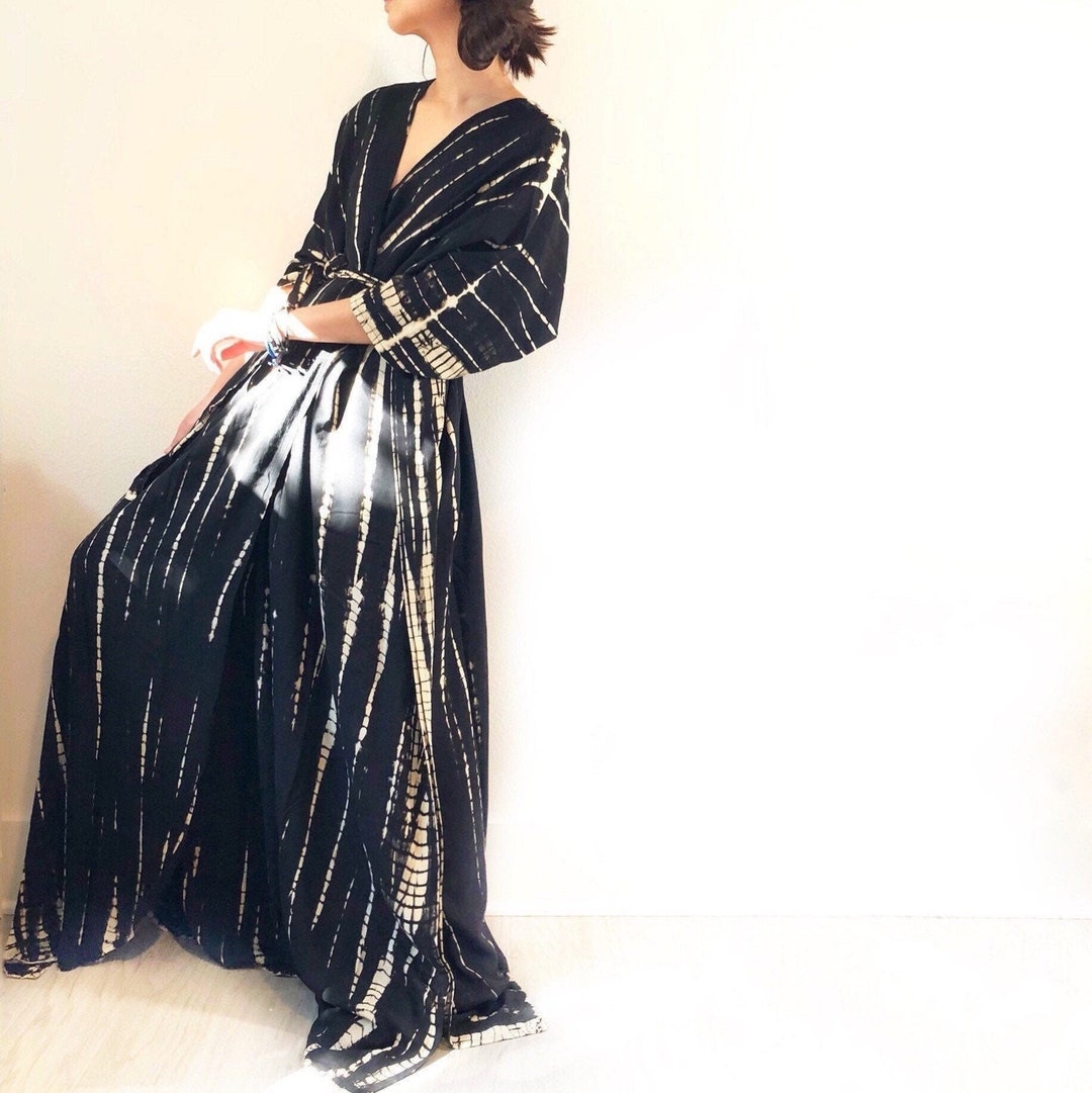 Long Black Simple Kimono Robe Coverups Preppy Long Robe Unisex Long ...