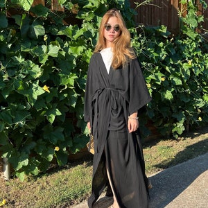 Black Oversized Kimono, Hand Black Kimono Robe, Long Unisex Robe, Black ...