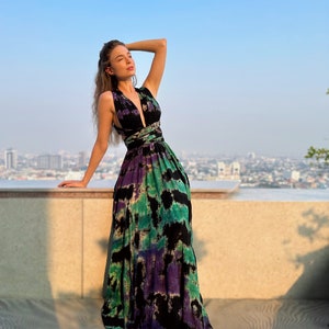 Infinity Maxi Dress, Tie Dye Bohemian Maxi Dress Halter Maxi Dress Open ...