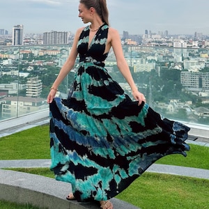 Infinity Maxi Dress, Tie Dye Bohemian Maxi Dress Halter Maxi Dress Open ...