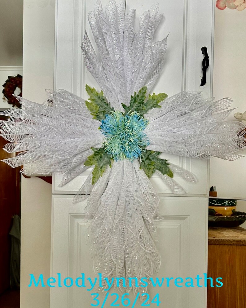 Beautiful Deco Mesh Memorial Cross Wreath - Etsy