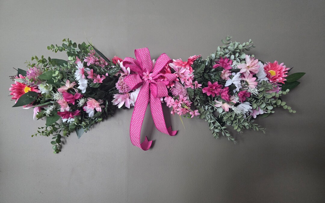 Horizontal Spring Floral Wreath, Grapevine Swag, Floral Wall or Door ...