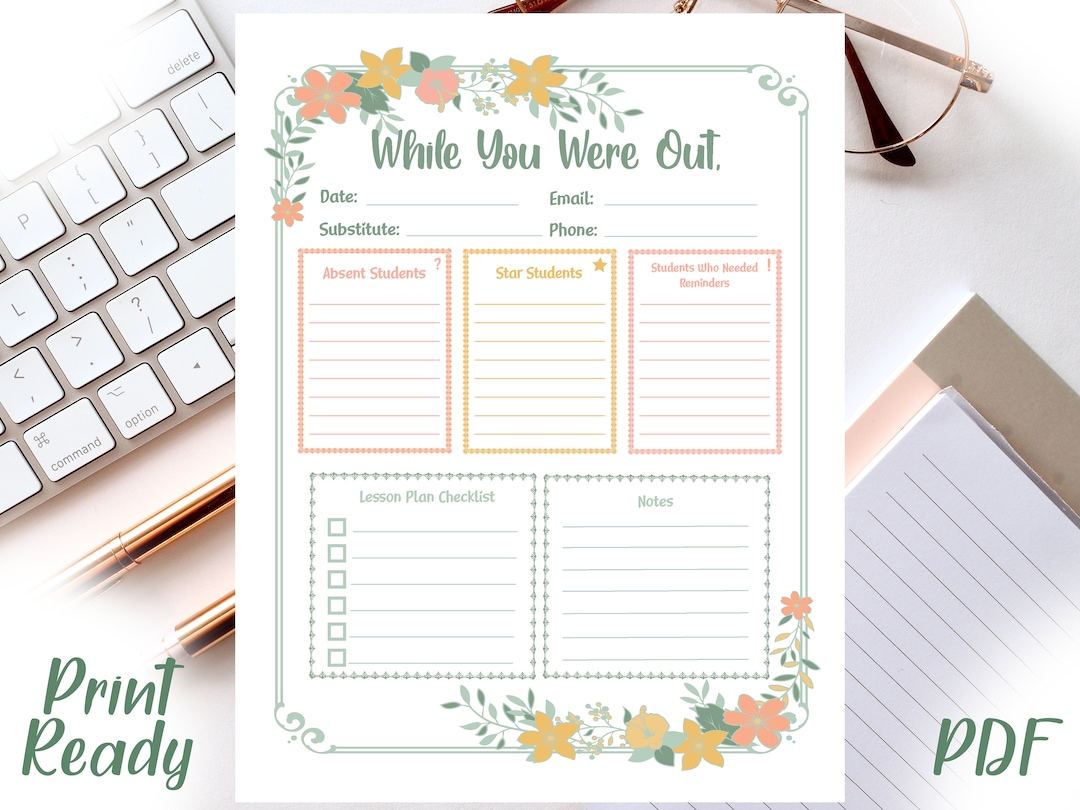 Boho Floral, Substitute Teacher Note, While You Were Away, Classroom ...