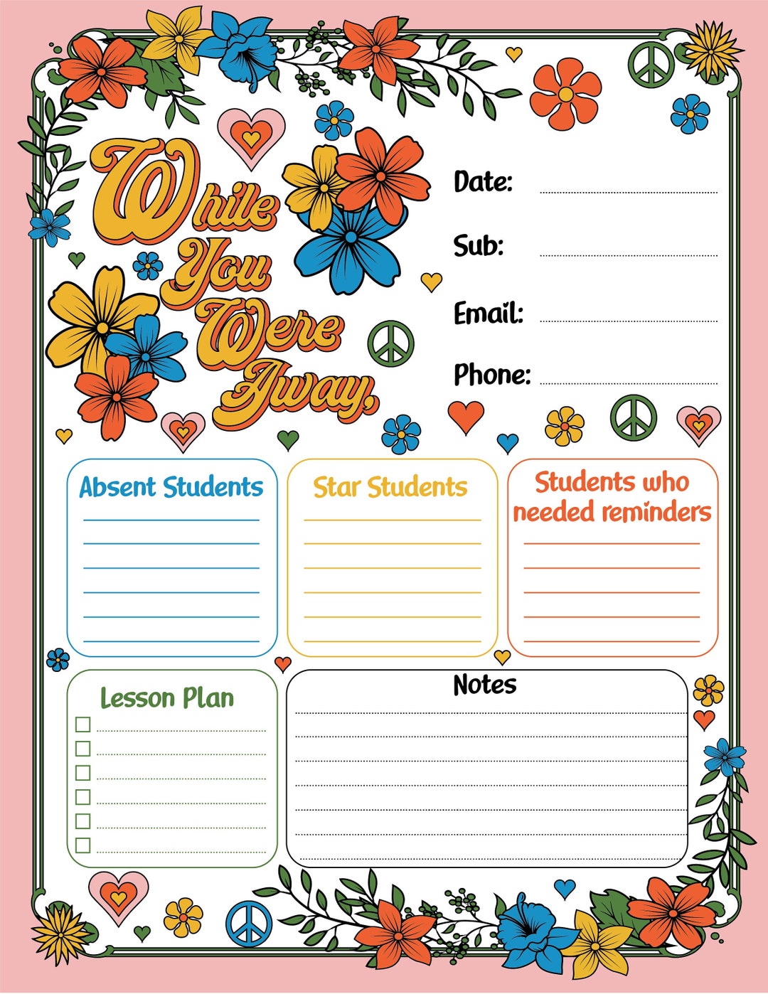 Groovy Funky Brady Bunch Hippie Boho Floral While You Were Away School ...