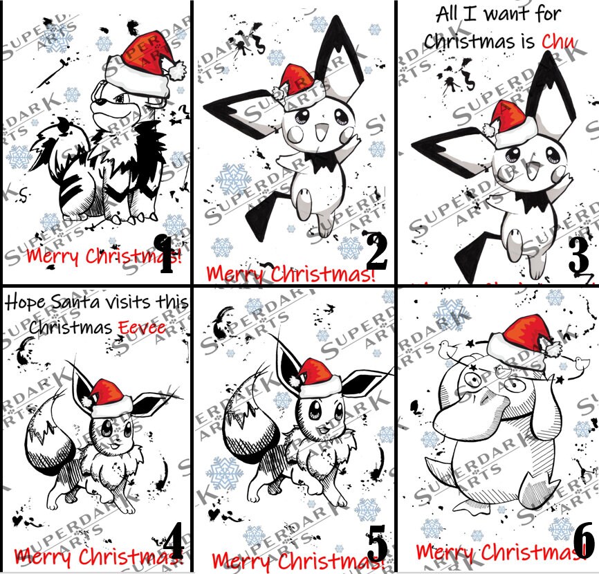 Pokémon Christmas Cards: Japanese Ink Style Pokémon Illustrations - Etsy UK
