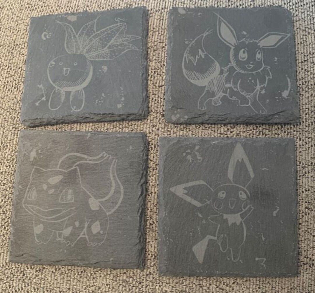 Pokémon Natural Slate Coaster: Japanese Ink Style Engraved Pokémon - Etsy