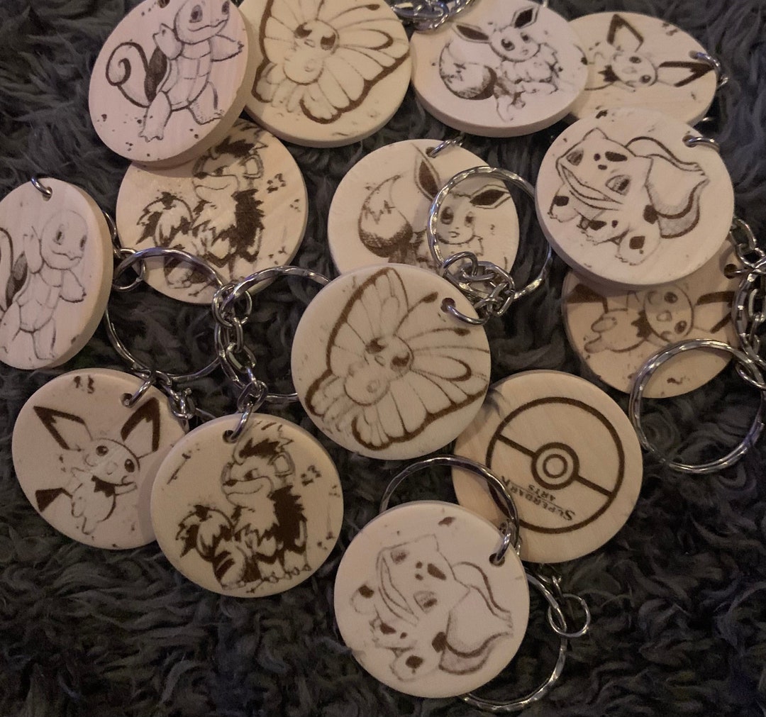 Pokémon Natural Wood Keyring: Japanese Ink Style Engraved Pokémon - Etsy