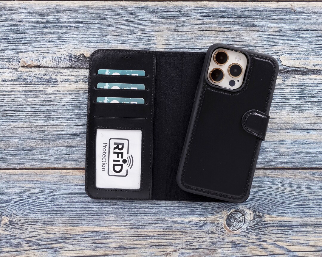RFID Blocker iPhone 15 Pro Leather Card Holder, Apple iPhone 15 Pro Max ...