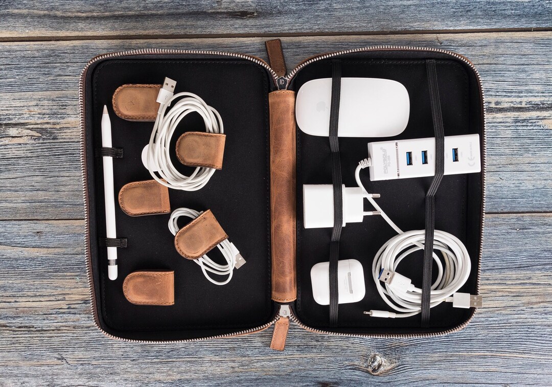 Leather Cord Holder, Full Grain Leather Cable Organizer, Personalized ...