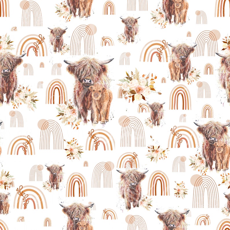 Seamless Boho Highland Cow Design - Etsy UK