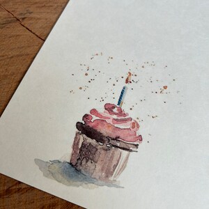 Watercolor Birthday Card, Cupcake Birthday Card, Blank Birthday Card ...