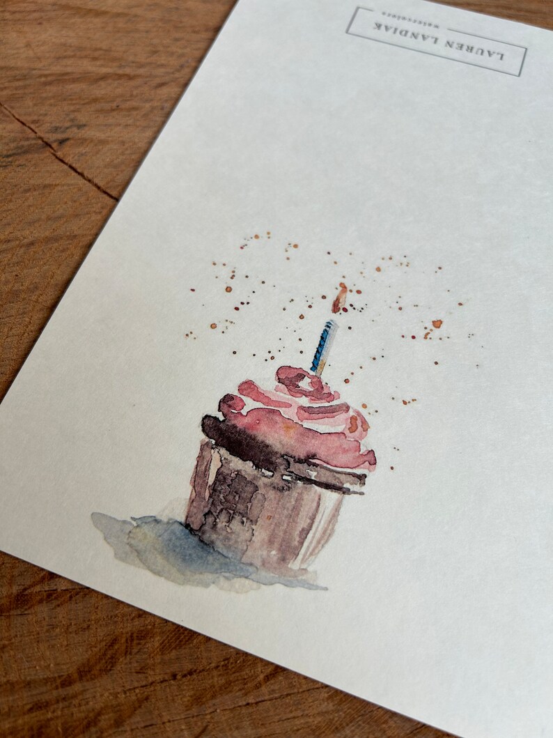 Watercolor Birthday Card, Cupcake Birthday Card, Blank Birthday Card ...