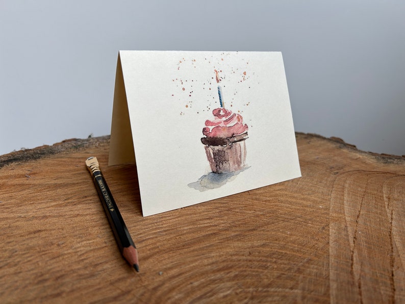 Watercolor Birthday Card, Cupcake Birthday Card, Blank Birthday Card ...