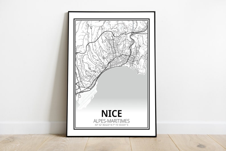 Mapa de Niza, Alpes Marítimos Póster Póster Imprimir - Etsy México