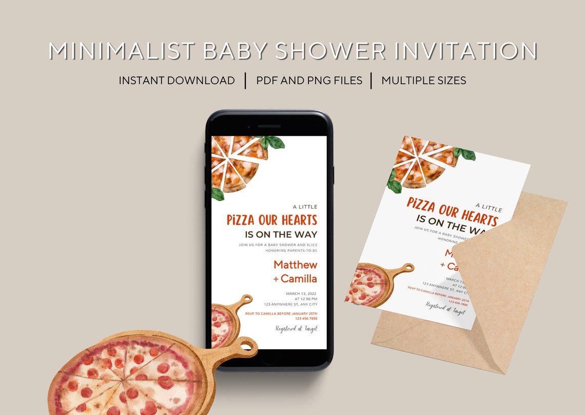 Minimal Pizza Themed Baby Shower Invitation - Etsy