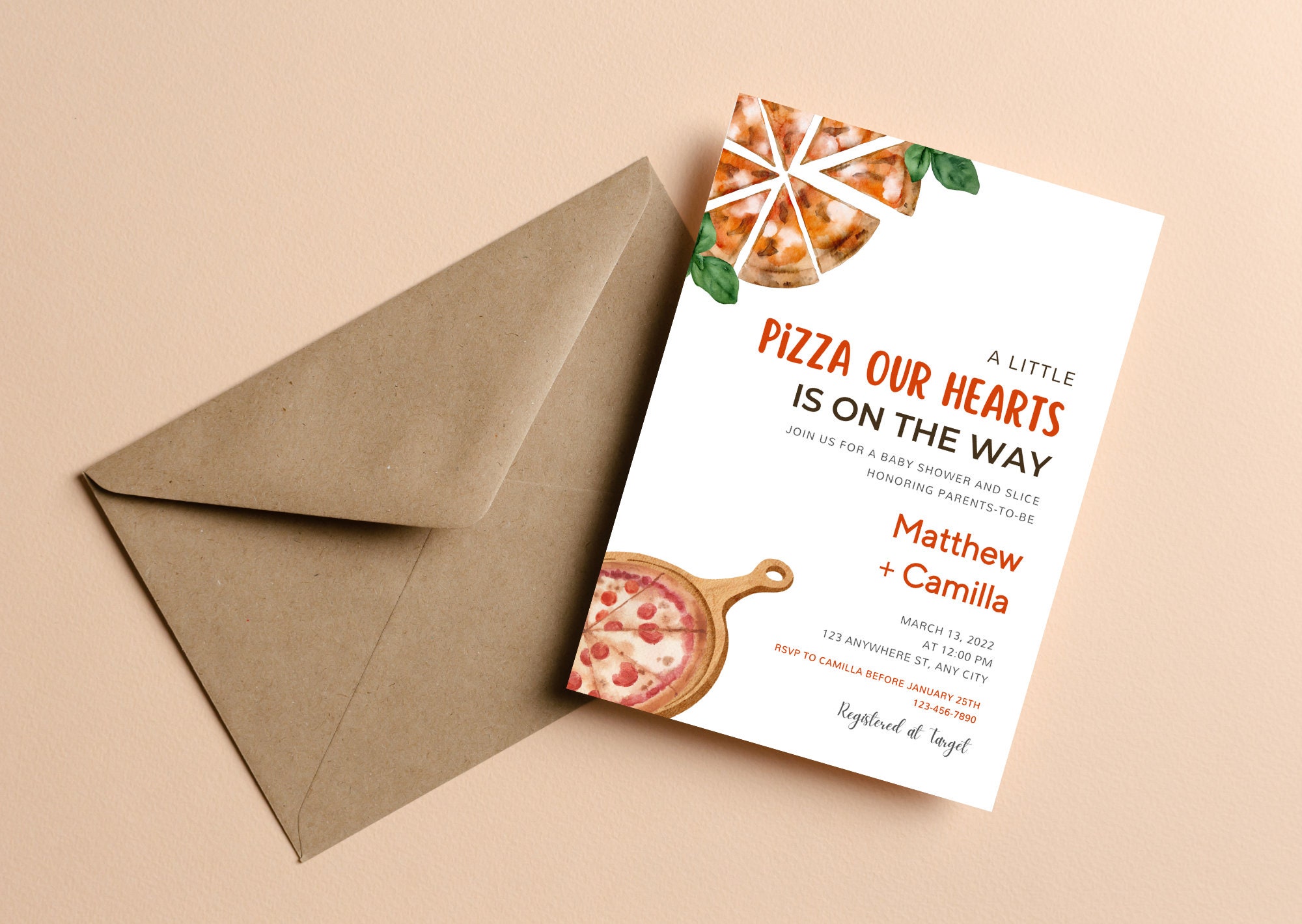 Minimal Pizza Themed Baby Shower Invitation - Etsy