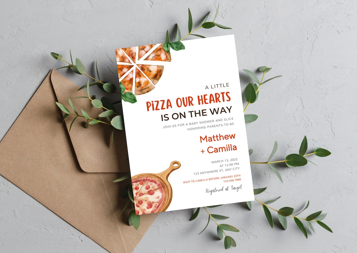 Minimal Pizza Themed Baby Shower Invitation - Etsy