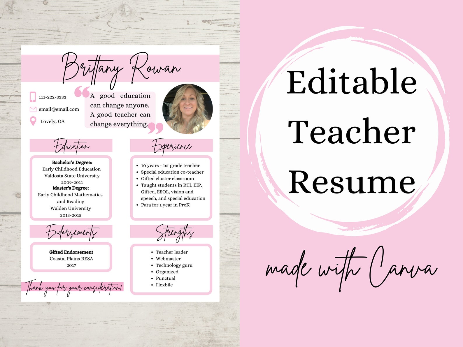 Teacher Resume Template | Resume Template | Teacher Template | Canva ...