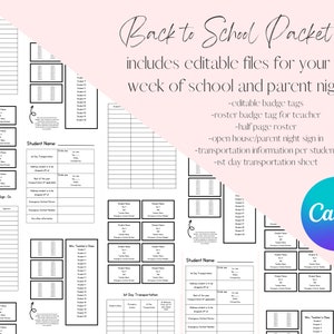 Back to School Packet | Open House Parent Night Sign in | 1st Week of ...