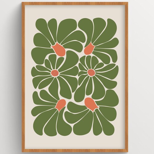 Boho Leaf Printable Wildflowers Print Burnt Orange Wall Art Etsy
