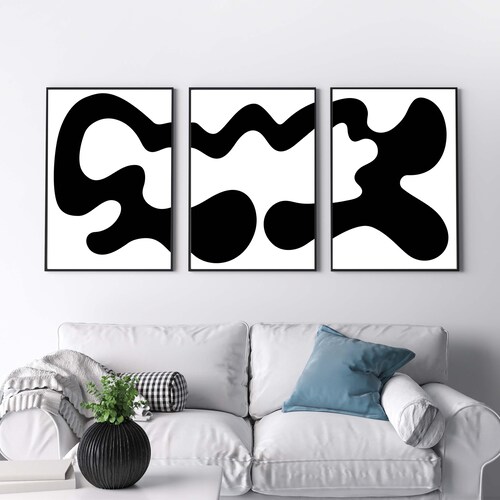 Black and White Painting Set of 3 AND Large Printable Wall - Etsy