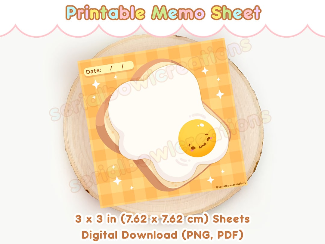 Sparkly Fried Egg Toast Memo Sheet | Printable Stationery Digital ...