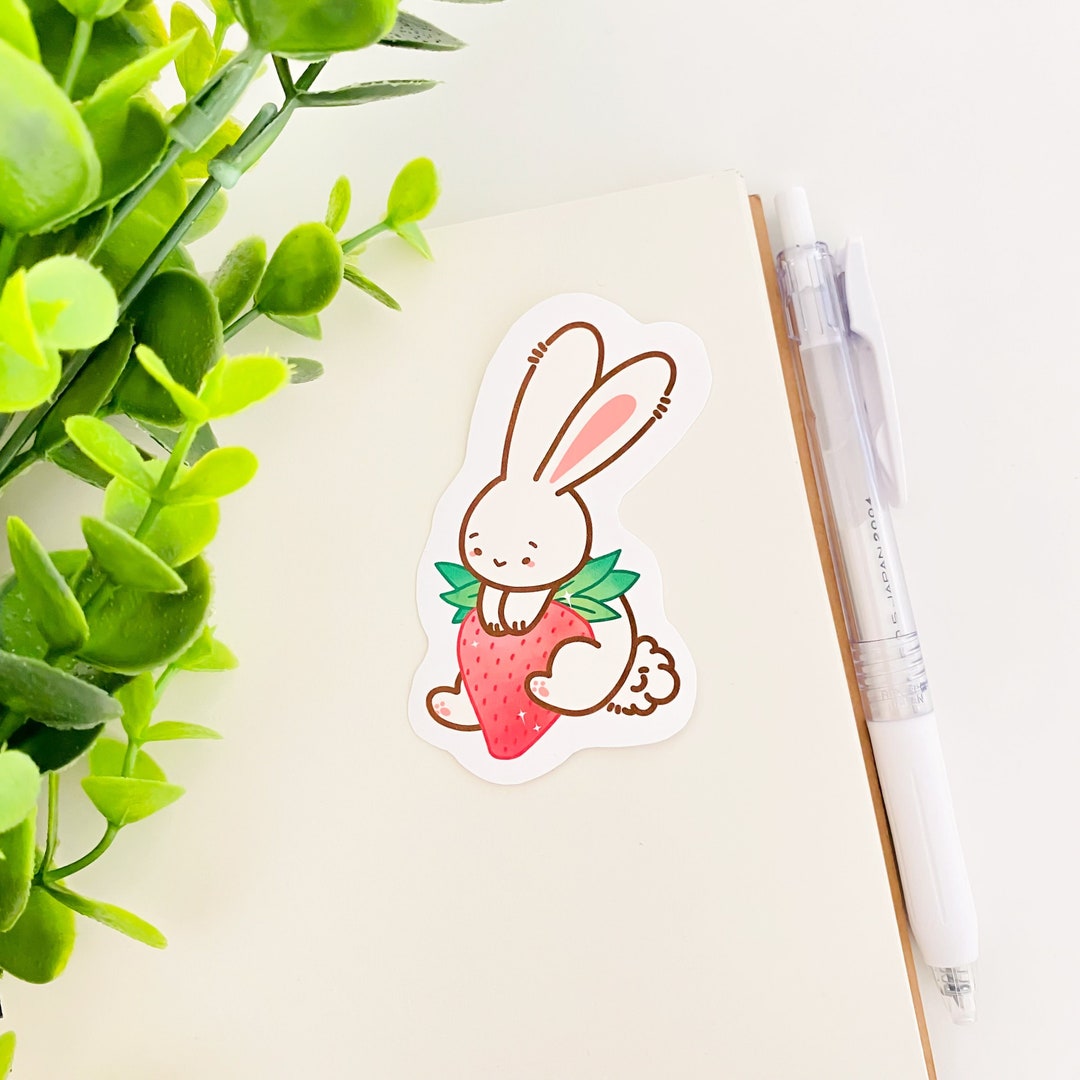 Strawberry Bunny Die Cut Vinyl Sticker - Etsy