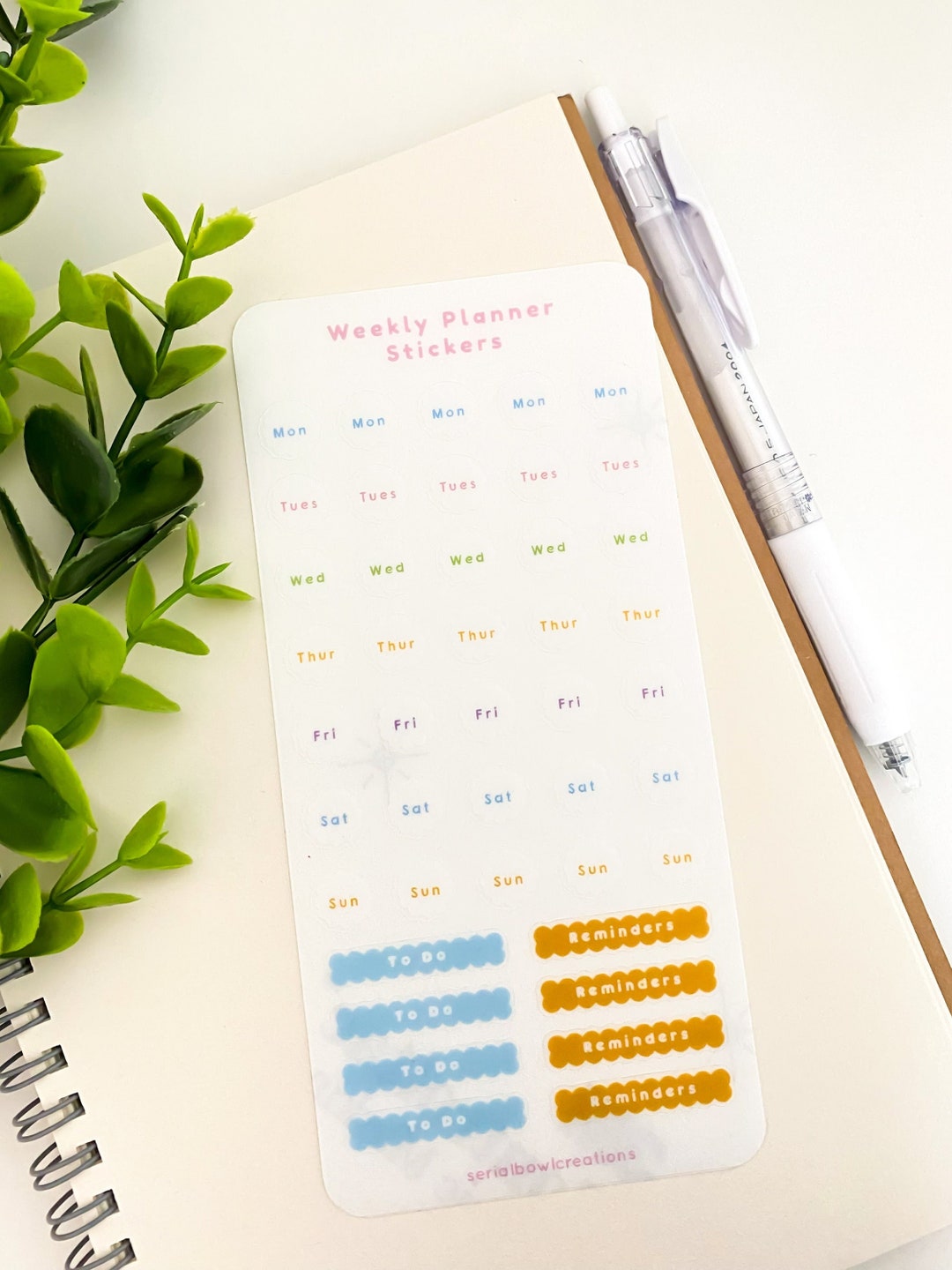 Weekly Pastel Sticker Sheet Cute Colourful Stickers for Planner Journal ...
