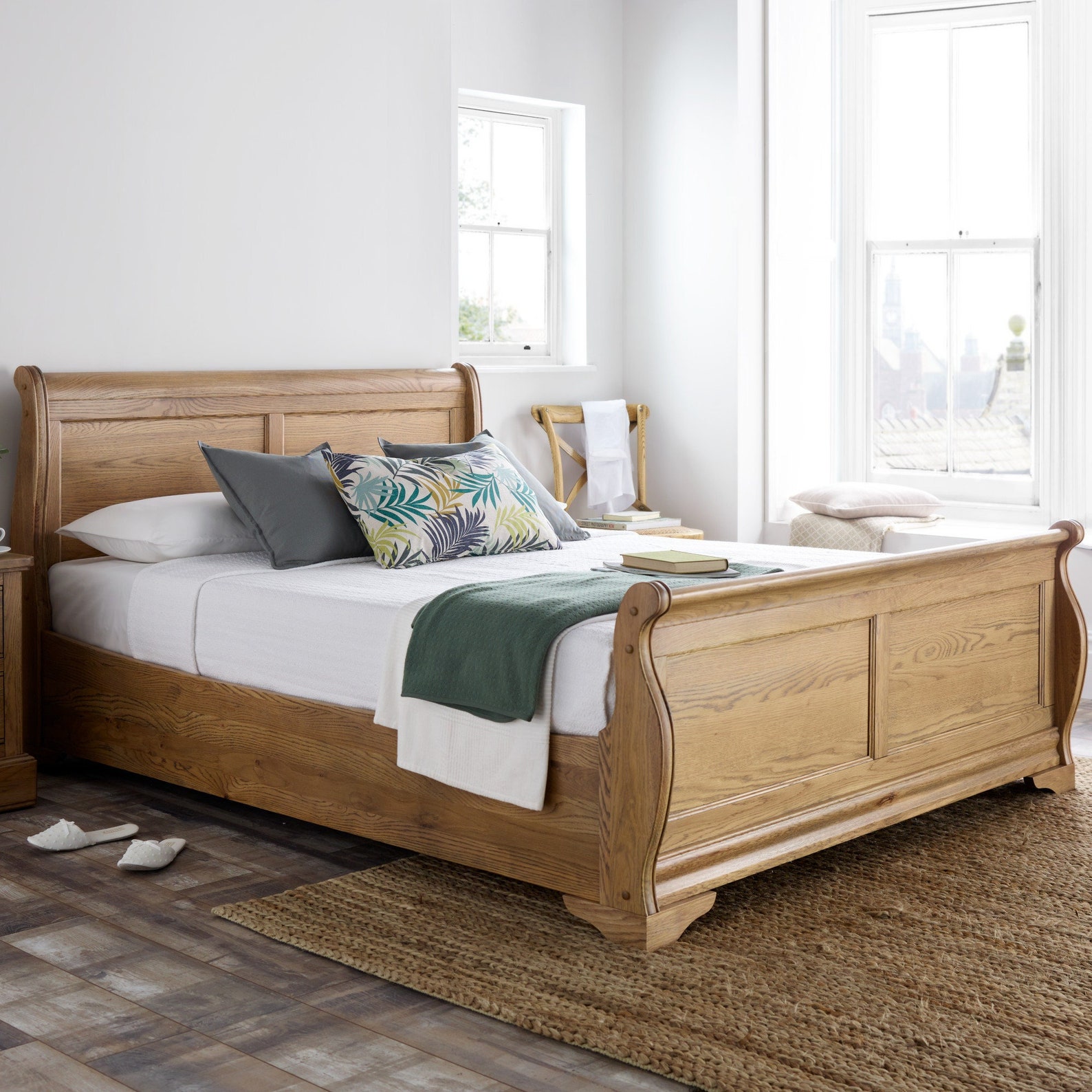 Solid Oak Sleigh Country Farmhouse Bed Frame Available in Various UK ...