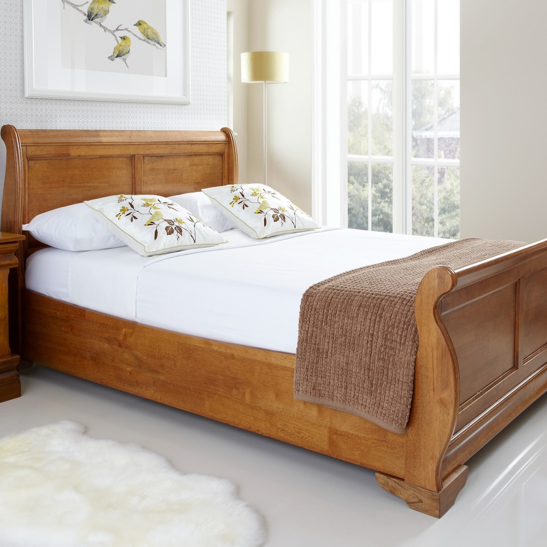 Oak Finish Wooden Sleigh Style Bed Frame Double/king/super - Etsy UK