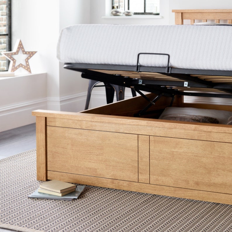 New Oak Finish Wooden Ottoman Storage Bed - Small Double/double/king by ...