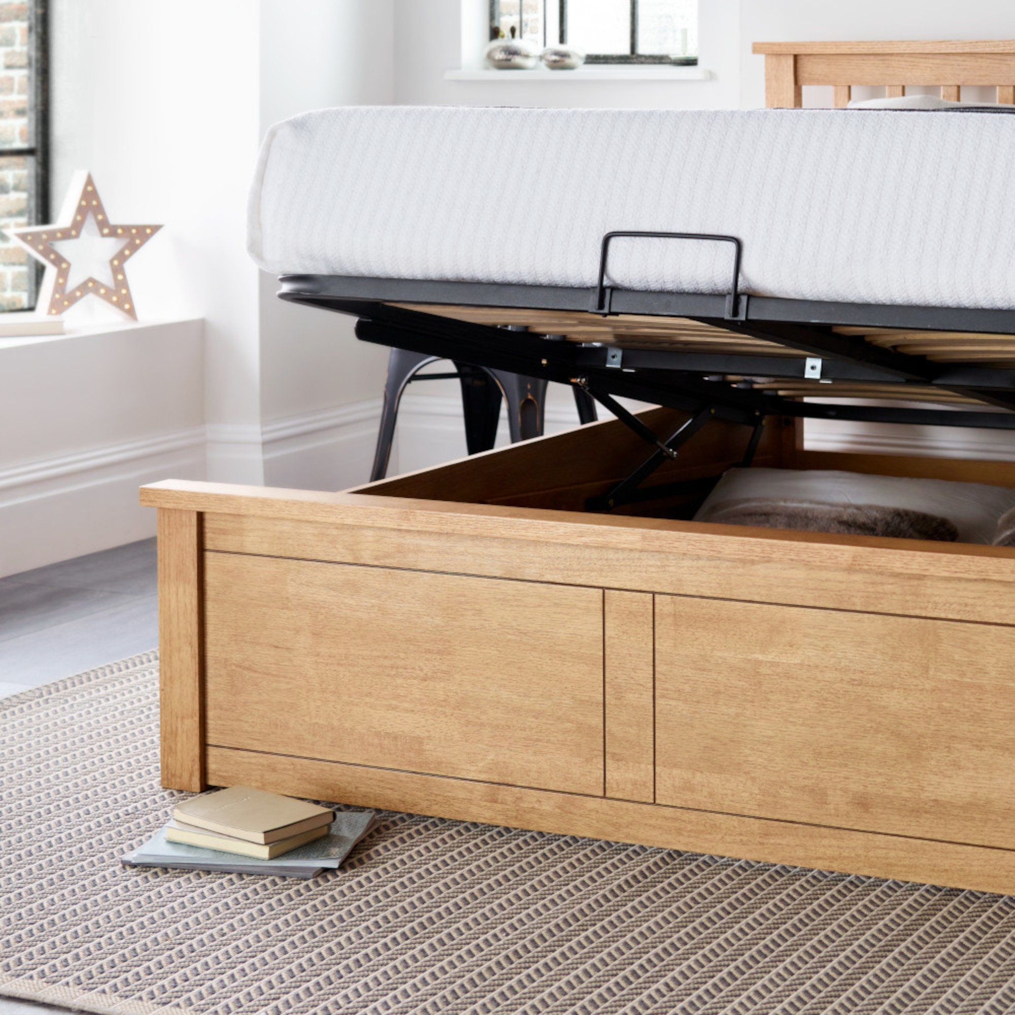 New Oak Finish Wooden Ottoman Storage Bed - Small Double/double/king by ...
