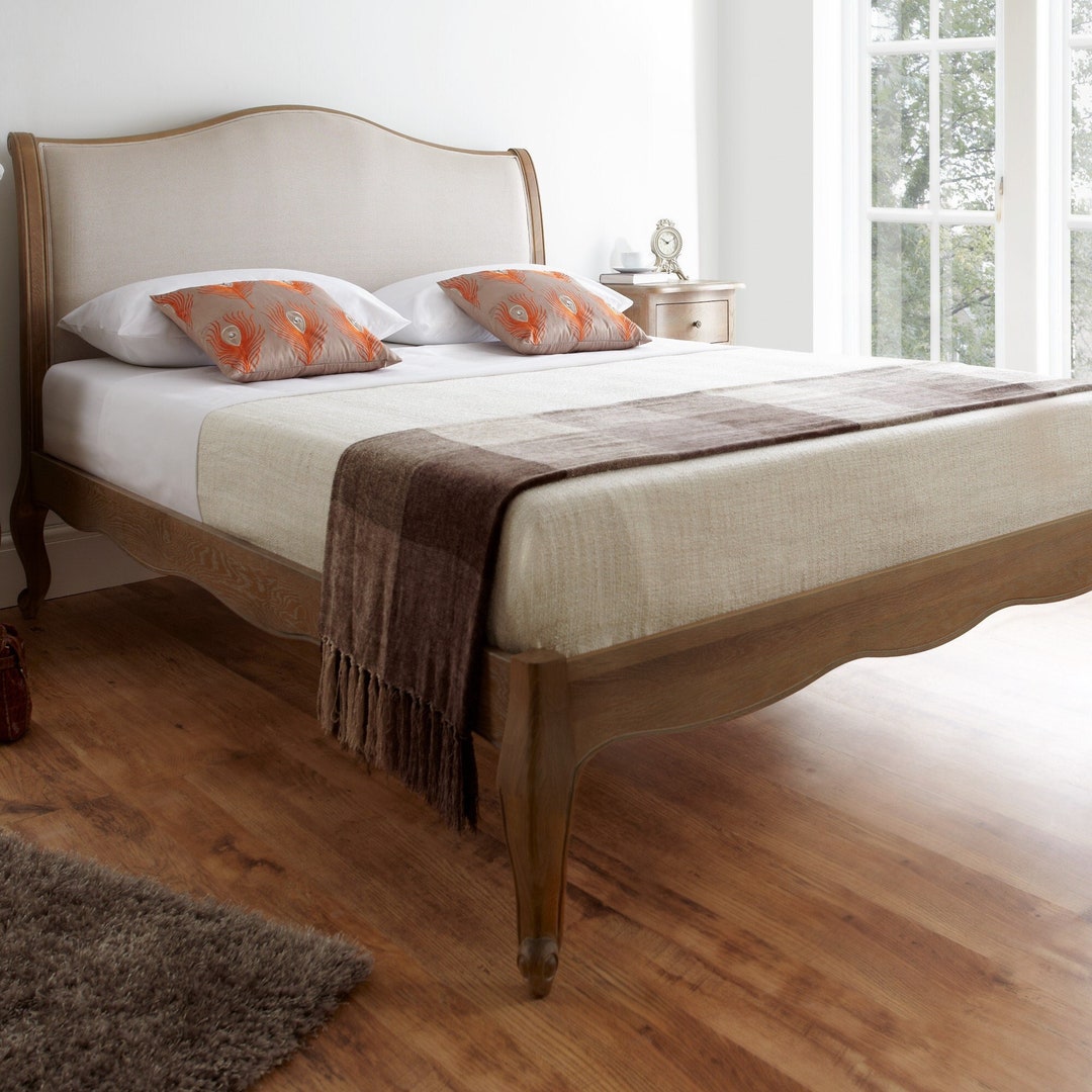 Solid Oak French Style Wooden Upholstered Bed Frame in Various Sizes by Time4sleep amelia Etsy