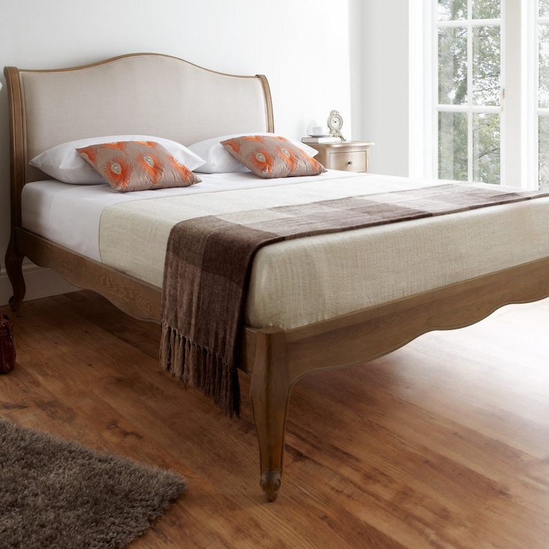 Solid Oak French Style Wooden Upholstered Bed Frame in Various - Etsy