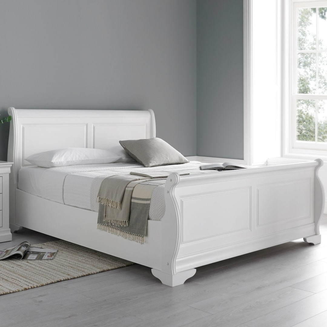 White Wooden Sleigh Style Bed Frame -double/king by Time4sleep (toulon ...