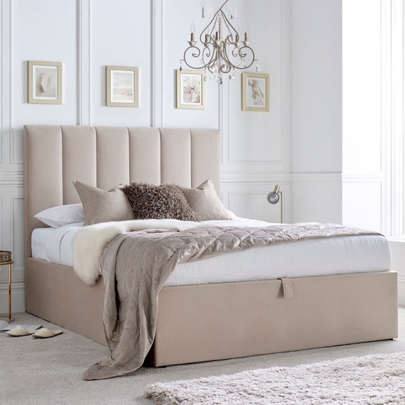 Stone Velvet Upholstered Double King Size Ottoman Storage Bed Frame by Time4sleep linea Etsy
