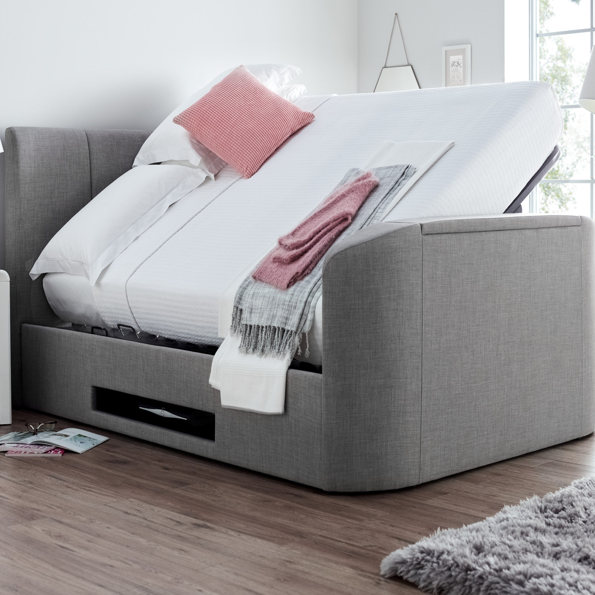 Grey Upholstered Ottoman Storage TV Bed Mid Grey Double King Super King by Time4Sleep Copenhagen Etsy